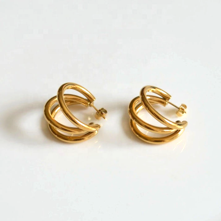 TRIPLE BOLD HOOPS – Aurum Jewelry Mexico